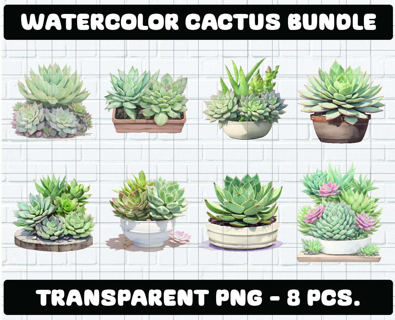 Watercolor Cactus Bundle Succulent Clipart Watercolor Style Succulent ...