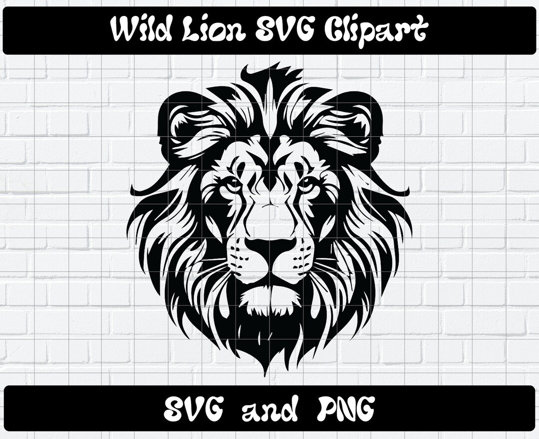 SVG Lion Head Clipart Wild Lion Svg Monogram Digital Art Silhouette PNG ...