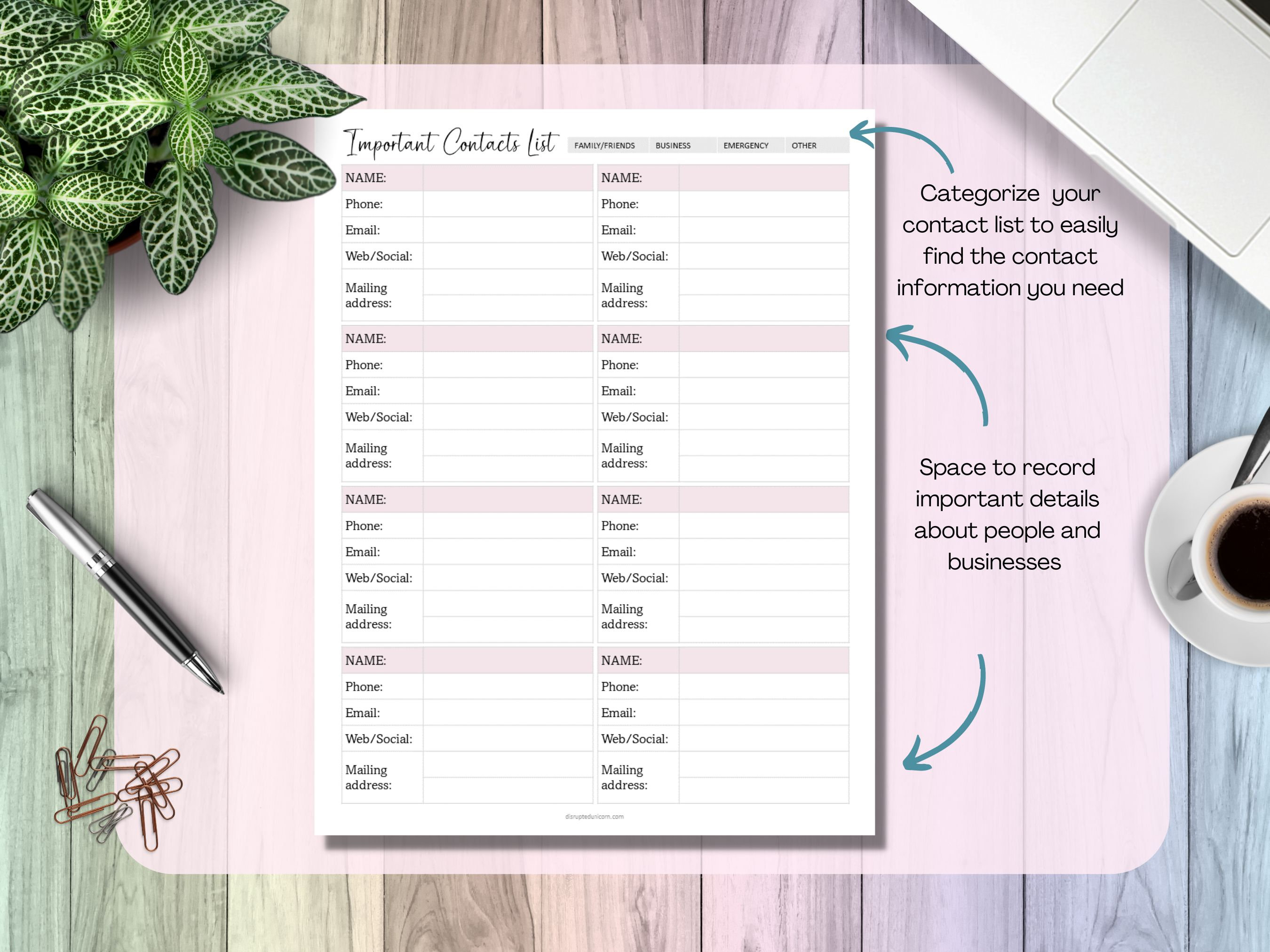 Printable Important Contacts List | Track Personal and Business ...