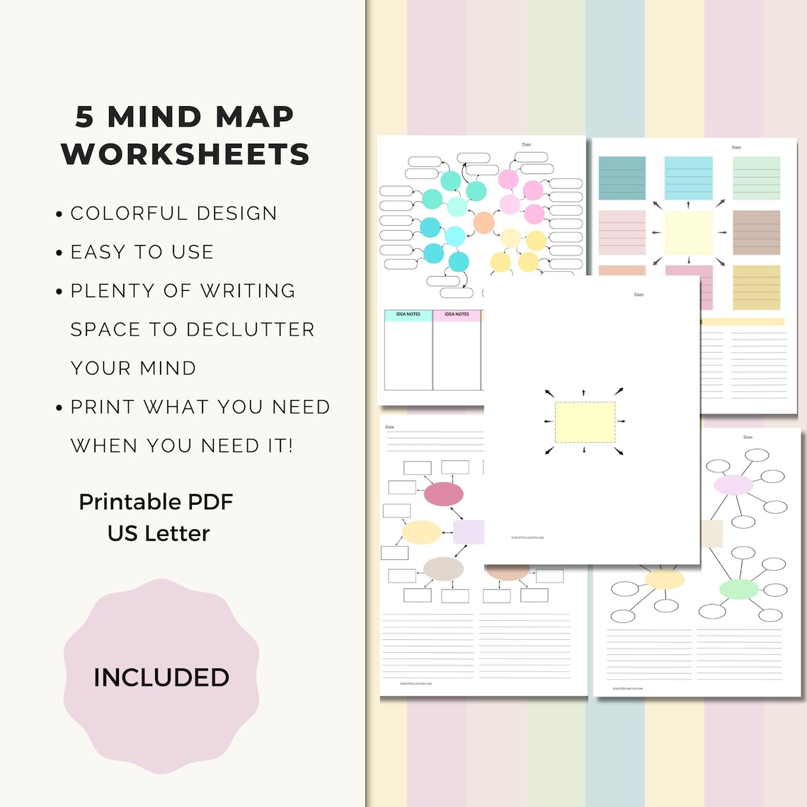 Mind Mapping Template, Brainstorming, Brain Dumps, Includes Visual ...
