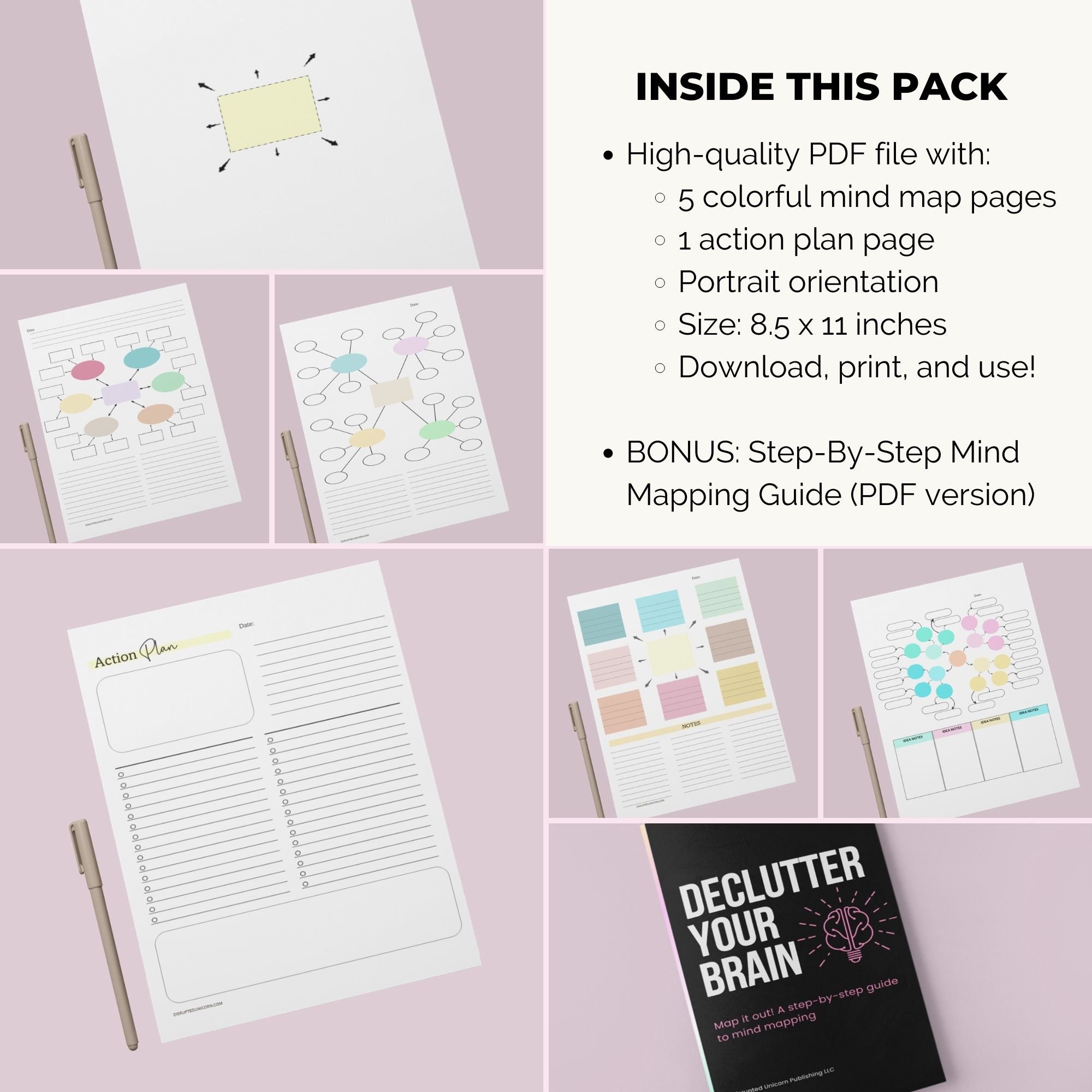 Mind Mapping Template, Brainstorming, Brain Dumps, Includes Visual ...