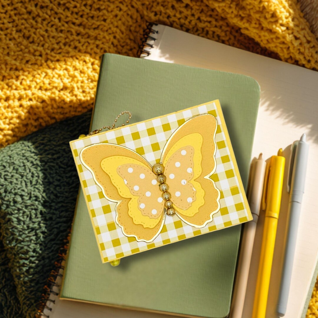 Butterfly 3x3 Sticky Note Holder: Yellow & Gold Desk Organizer With Pen ...