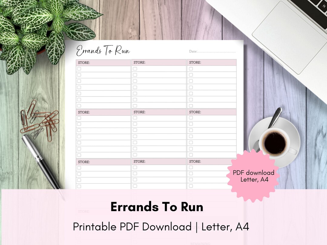 Printable Errands to Run | Shopping List | Letter, A4 | Printable PDF ...