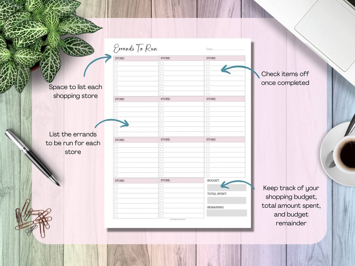 Printable Errands to Run | Shopping List | Letter, A4 | Printable PDF ...