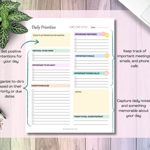 Printable Daily Priorities Tracker, Priority Planner, Daily to Do List ...