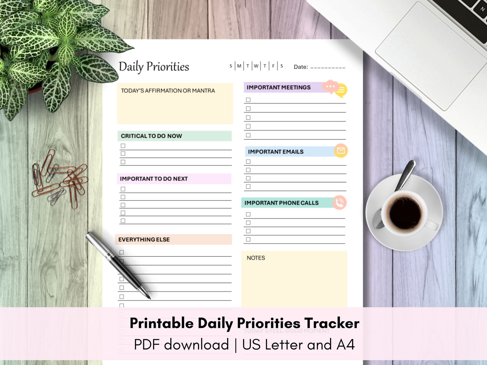 Printable Daily Priorities Tracker, Priority Planner, Daily to Do List ...