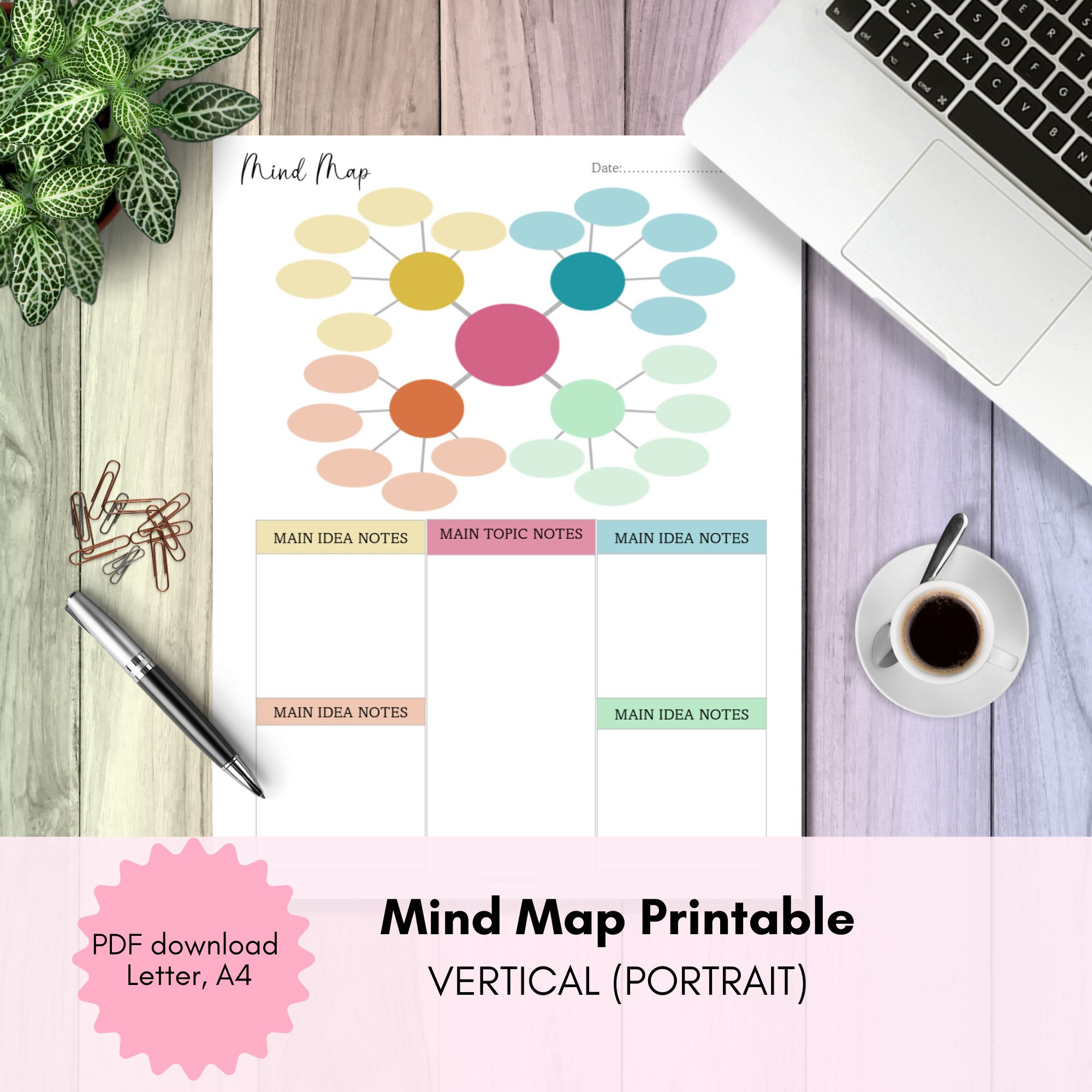 Mind Map Printable: Visual Brainstorming Template (letter, A4 PDF) - Etsy