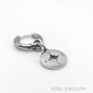 Mens Dangle Drop Compass Hoop Silver Earrings for Men and Women Unique ...