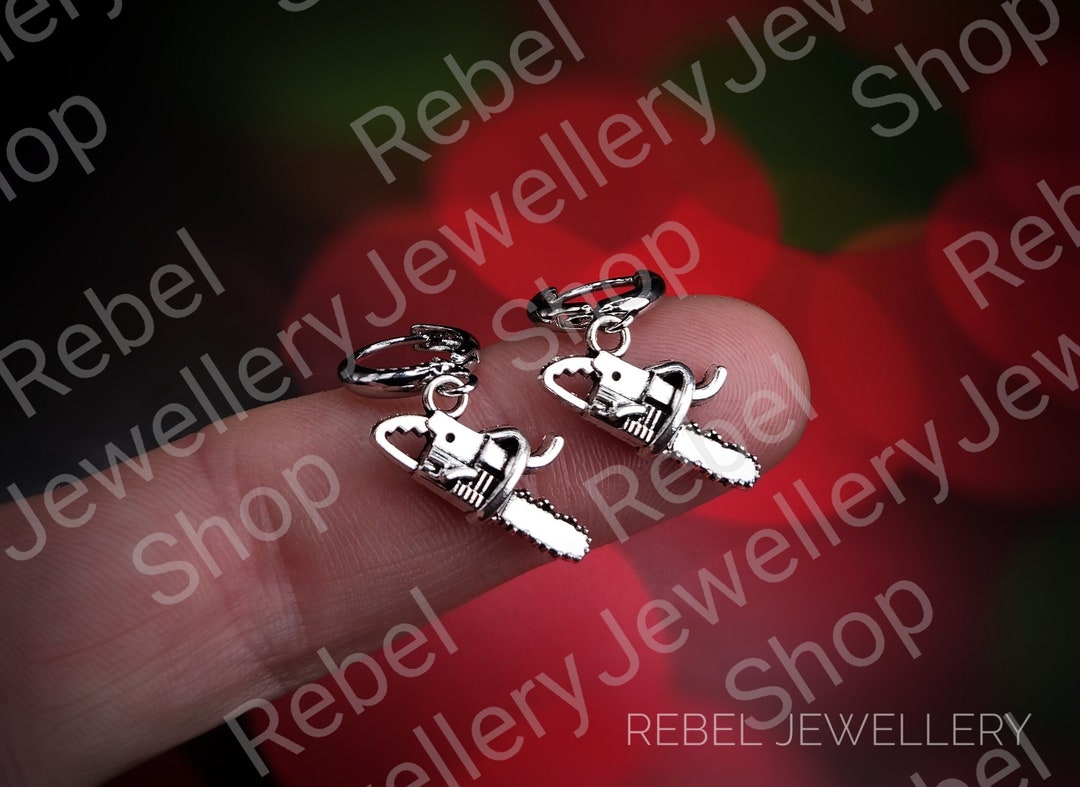 Silver Hoop Dangle Chainsaw Gothic Punk Earrings Set,unique Silver ...