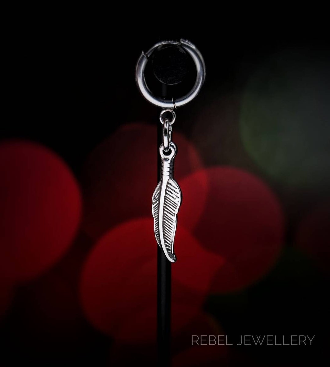 Mens Dangle Feather Earring for Men & Women Drop Dangle Feather Charm ...