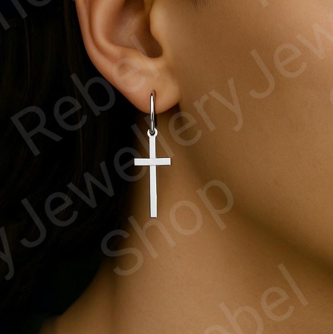 Silver Cross Hoop Earrings,drop/dangle Cross Crucifix Charm Stainless ...