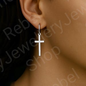Silver Cross Hoop Earrings,drop/dangle Cross Crucifix Charm Stainless Steel Ring,cross Jewellery ...