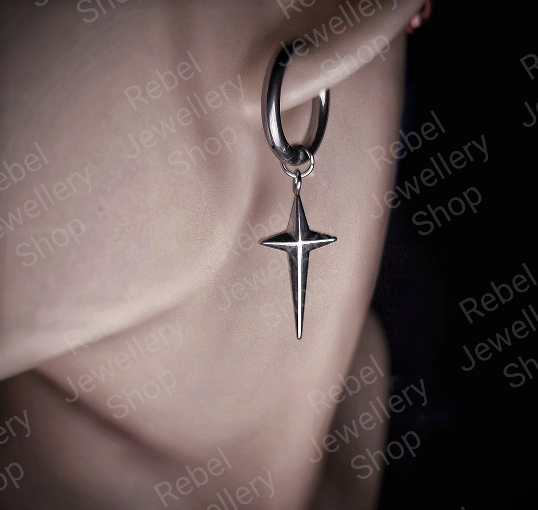 Mens Dangle Star Earrings, Mens Earring Dangly Silver Earring Set for ...