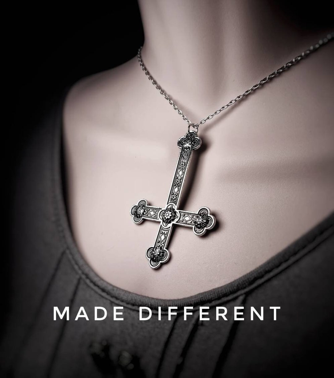 Gothic Upside Down Cross Pendant Necklace Silver Gothic - Etsy