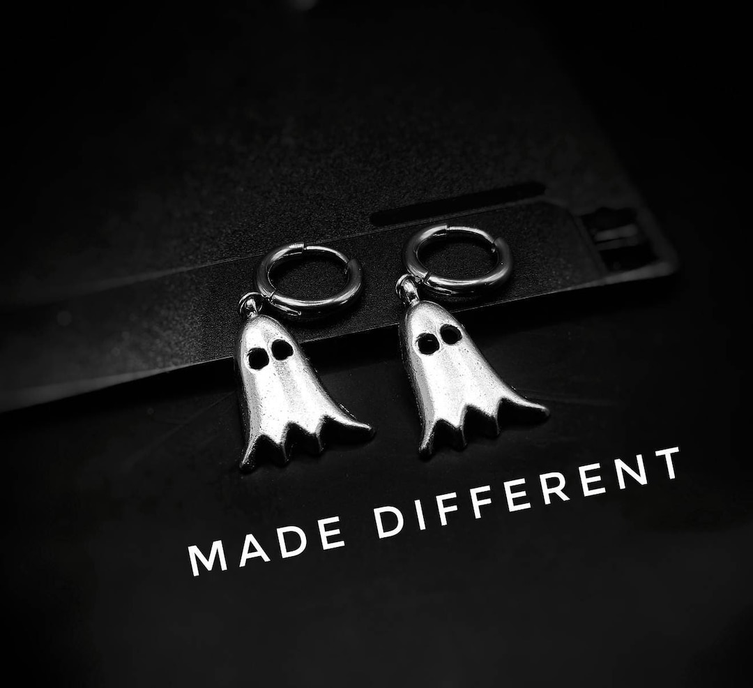 Cute Ghost Silver Earrings Set, Gothic Emo Hoop Dangle Drop Earring ...