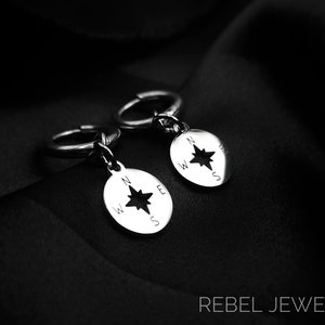 Mens Dangle Drop Compass Hoop Silver Earrings for Men and Women Unique ...