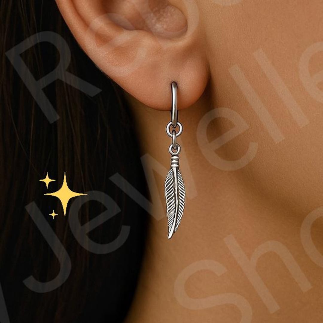 Mens Dangle Feather Earring for Men & Women Drop Dangle Feather Charm ...