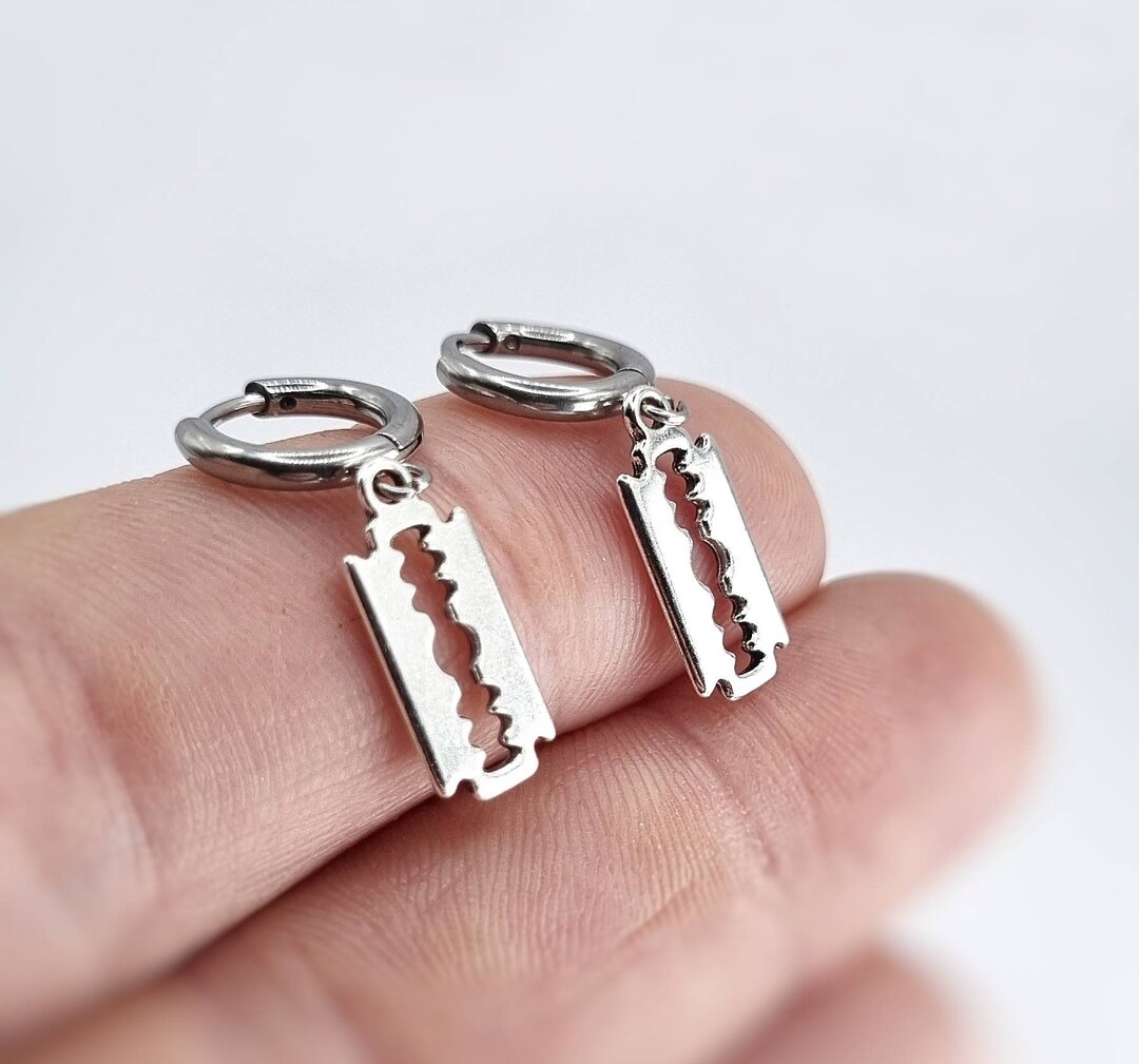 Unique Razor Hoop Earrings, for Gothic Alternative Emo, Handmade ...