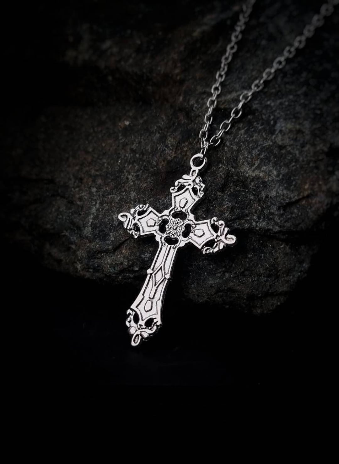 Large Silver Gothic Cross Chain Pendant Necklace for Women & Men,gothic ...