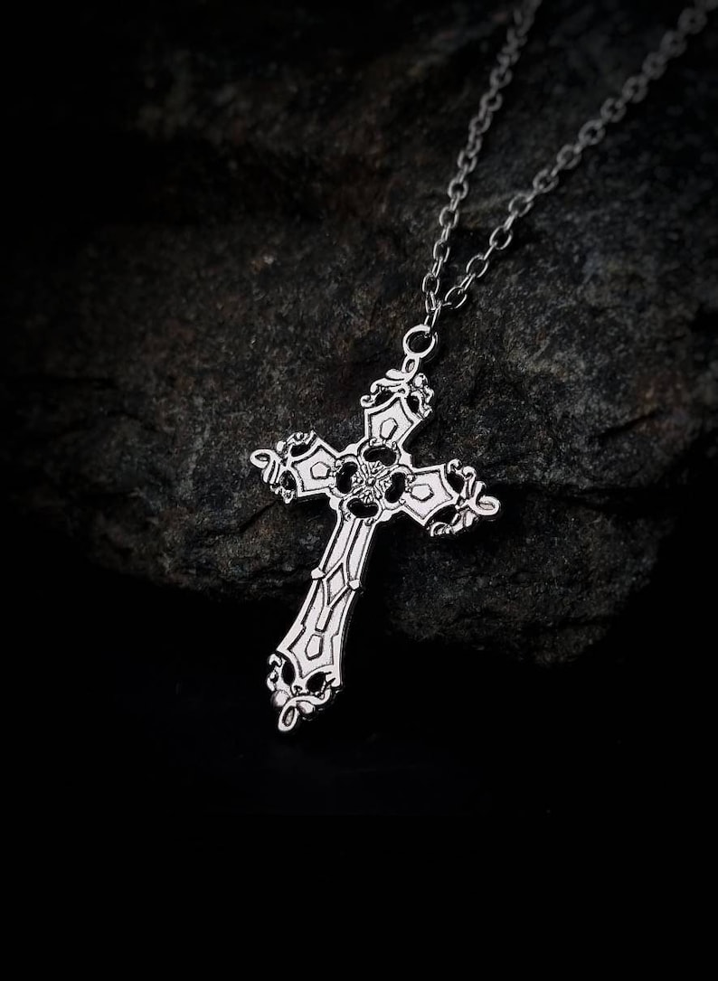 Silver Gothic Cross Necklace for Women & Men,large Gothic Cross ...