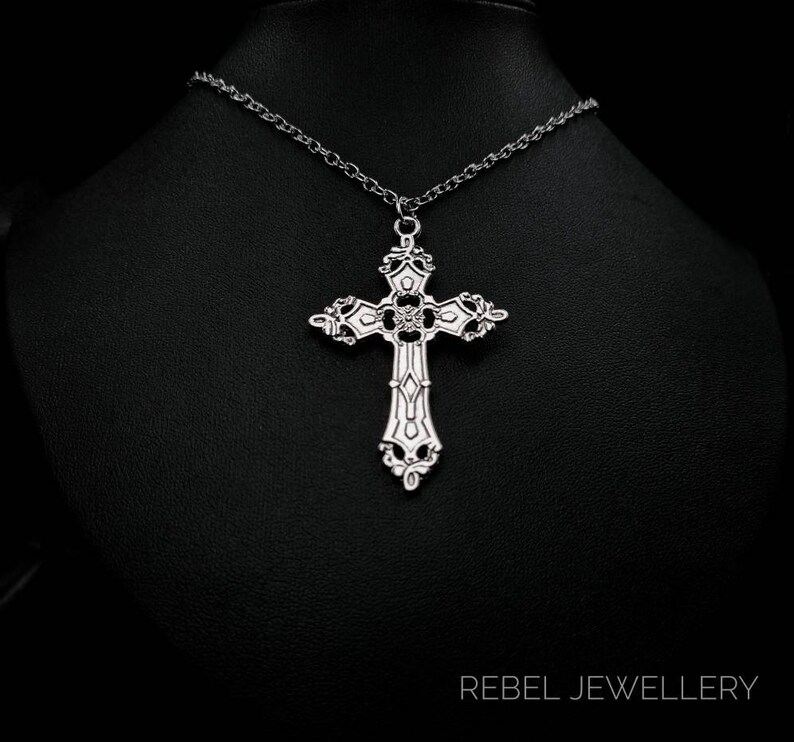 Silver Gothic Cross Necklace for Women & Men,large Gothic Cross ...