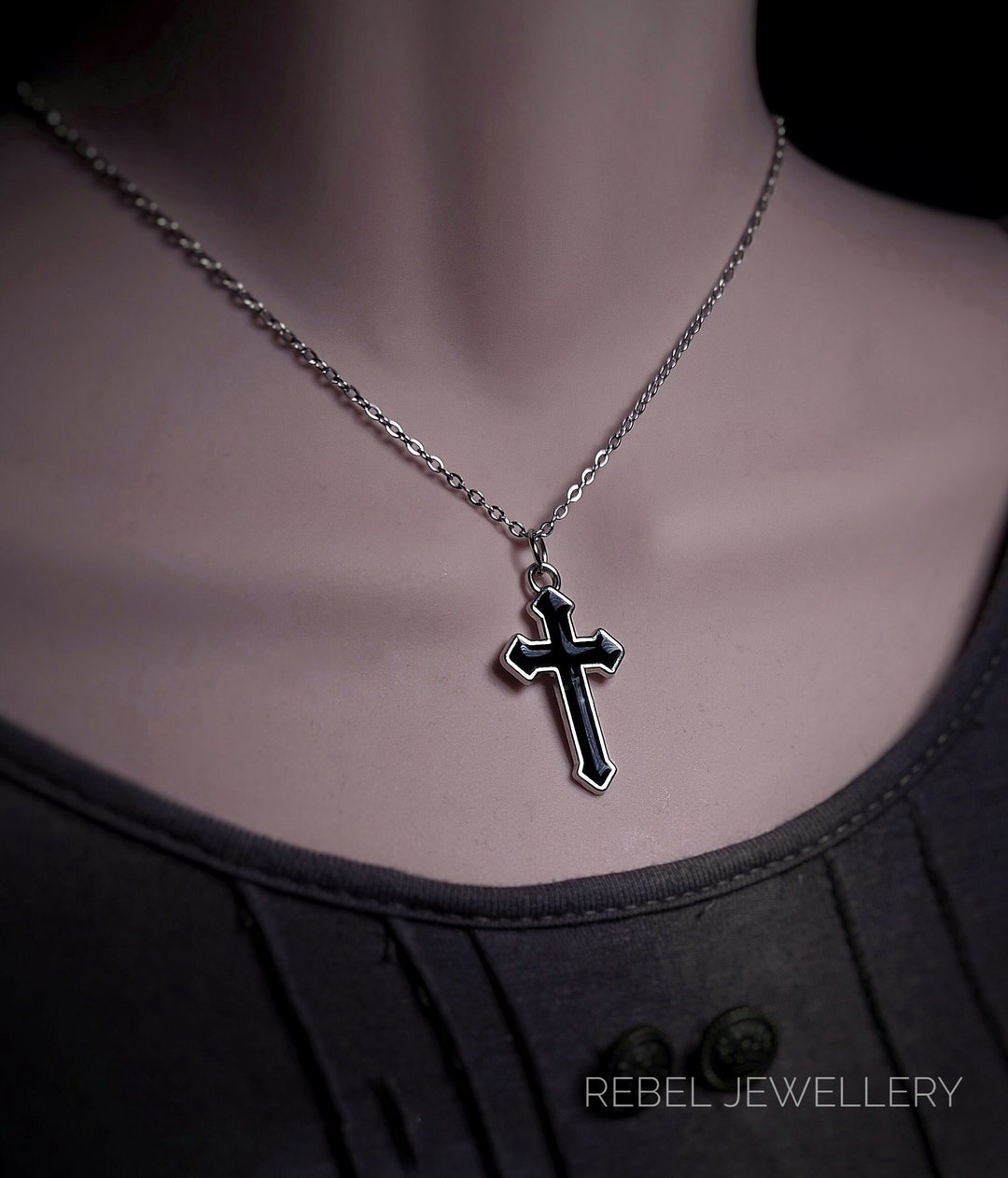Gothic Cross Necklace Black Goth Cross Pendant Necklace Statement for ...