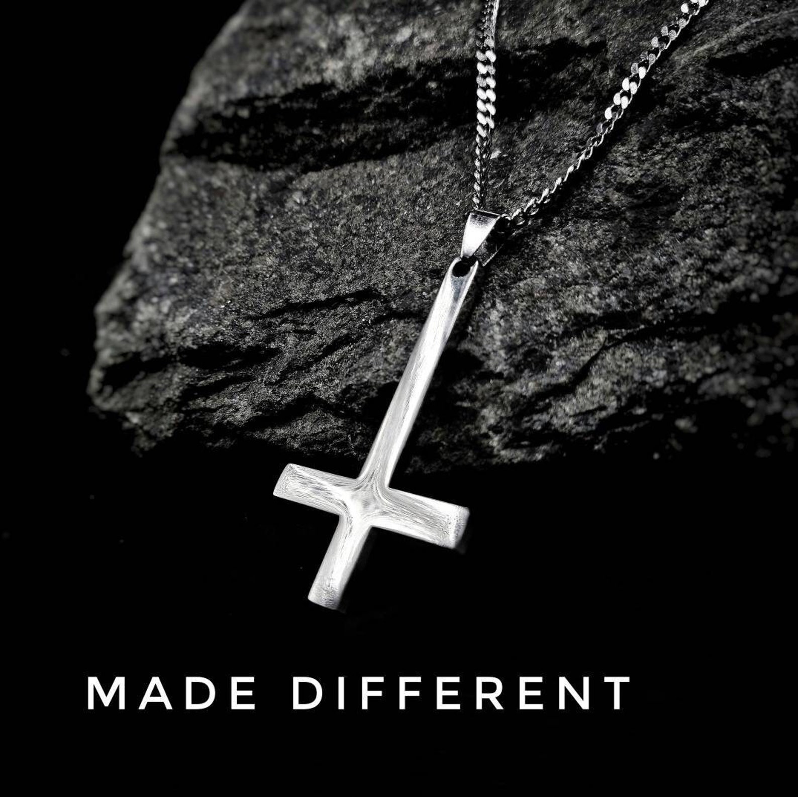 Upside Down Silver Cross Pendant Necklace, Gothic Alternative Necklace ...