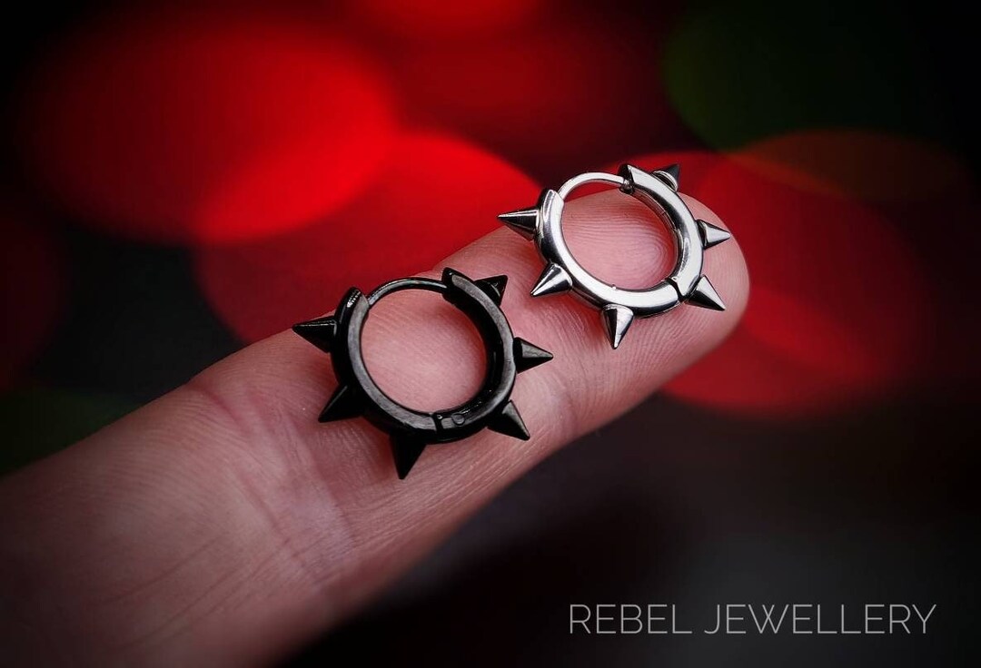Spike Hoop Earrings, Huggie Hoops Spike Earrings Gothic Punk Earrings ...