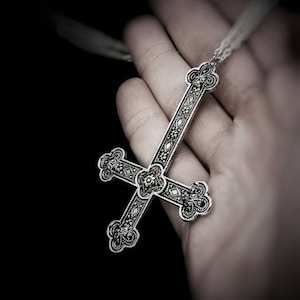 Gothic Upside Down Cross Pendant Necklace Silver Gothic Statement ...
