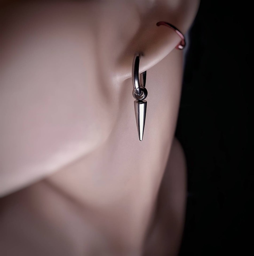 Silver Spike Earring,spike Earring Man Women Gunmetal Stainless Steel ...