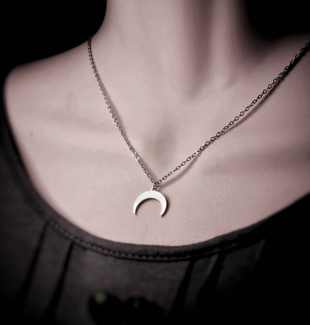 Crescent Moon Charm Necklace for Women and Men, Upside Down Moon Phase ...