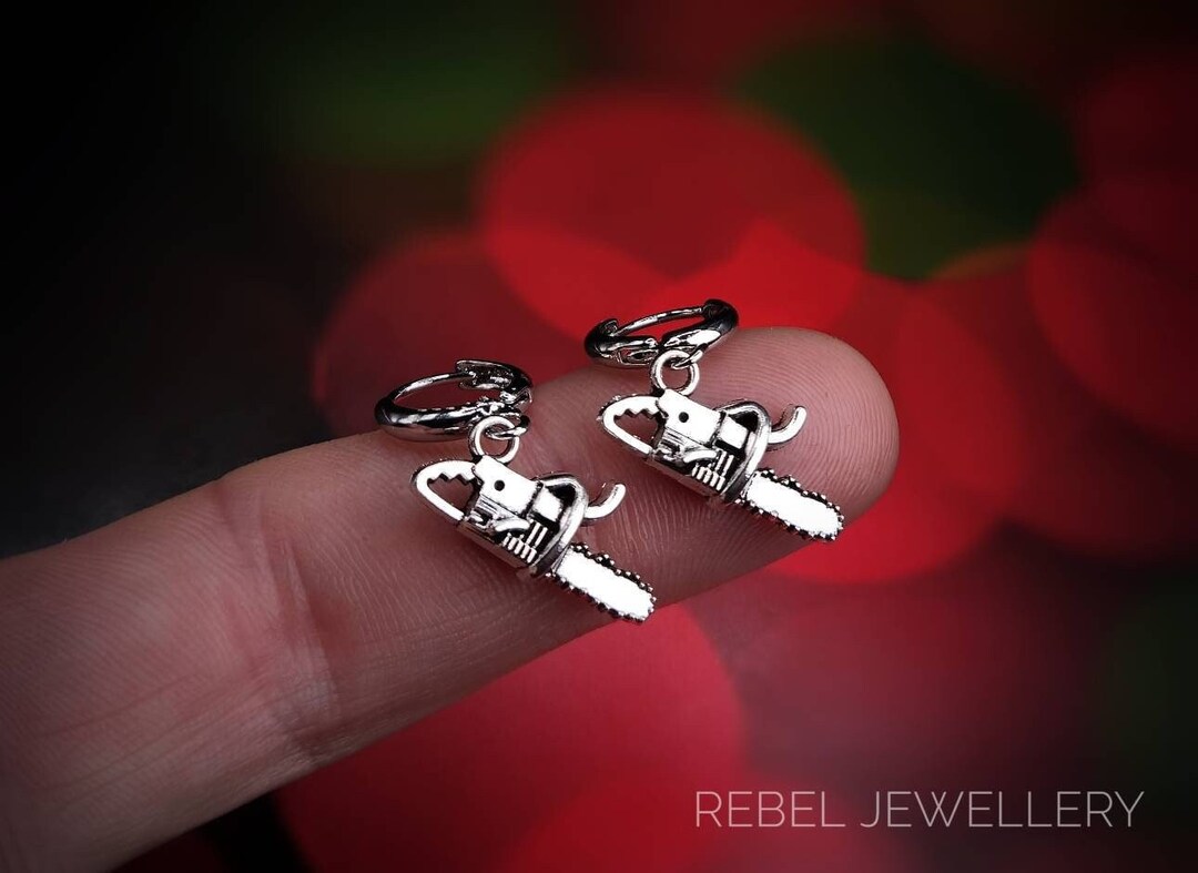 Silver Hoop Dangle Chainsaw Gothic Punk Earrings Set,unique Silver ...