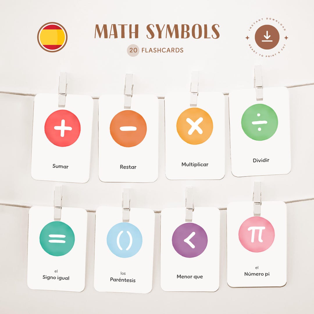 MATH SYMBOLS • Spanish • Printable Flashcards • Three-part Montessori ...