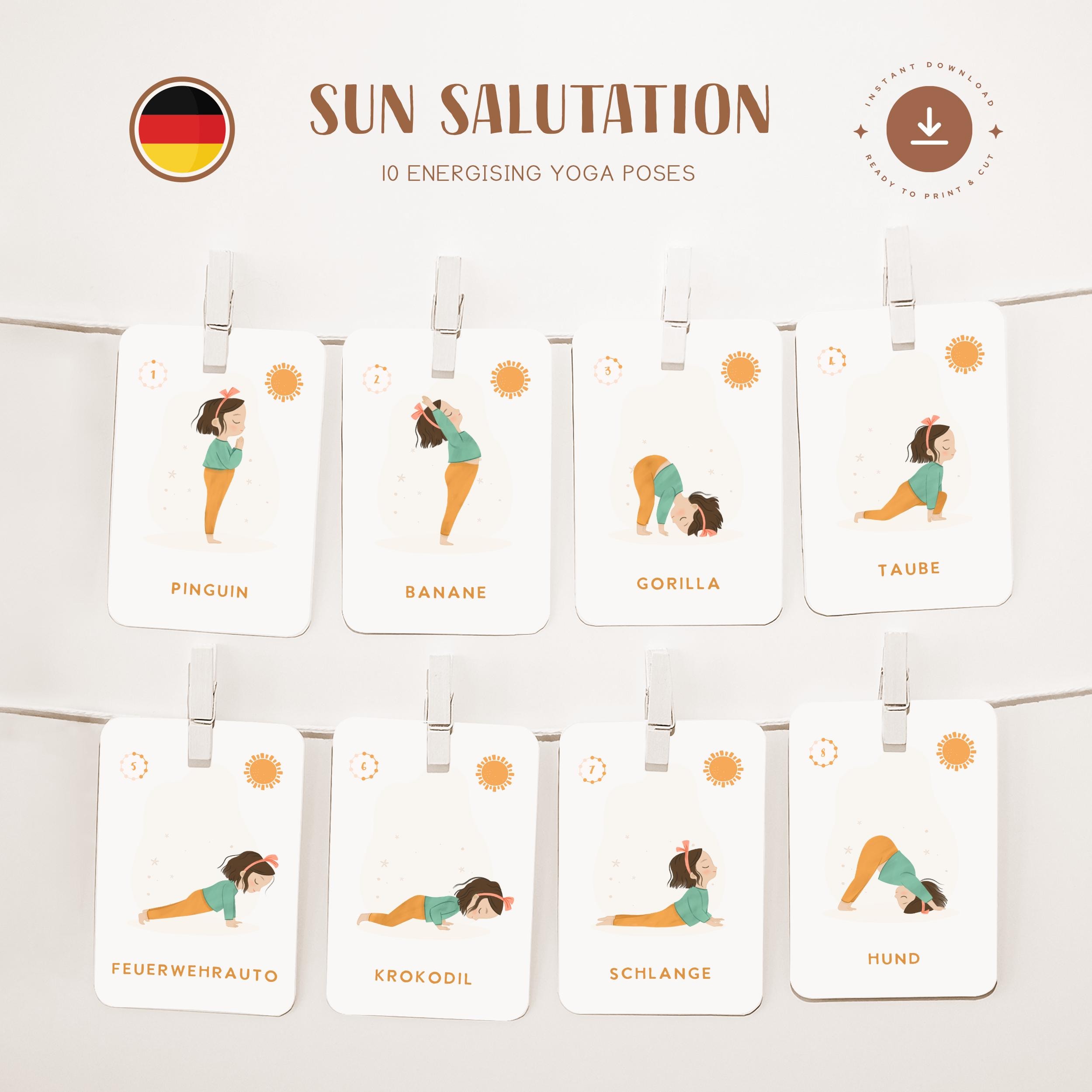 YOGA • Sun Salutation • German • Printable Cards • 10 Poses - Etsy