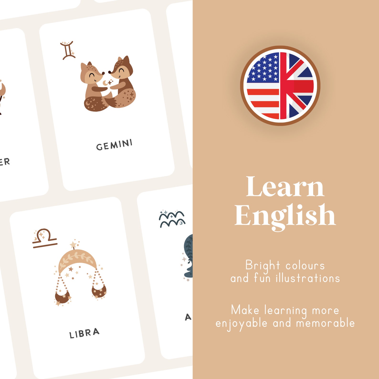 ZODIAC SIGNS • English • Printable Flashcards • Three-part Montessori ...