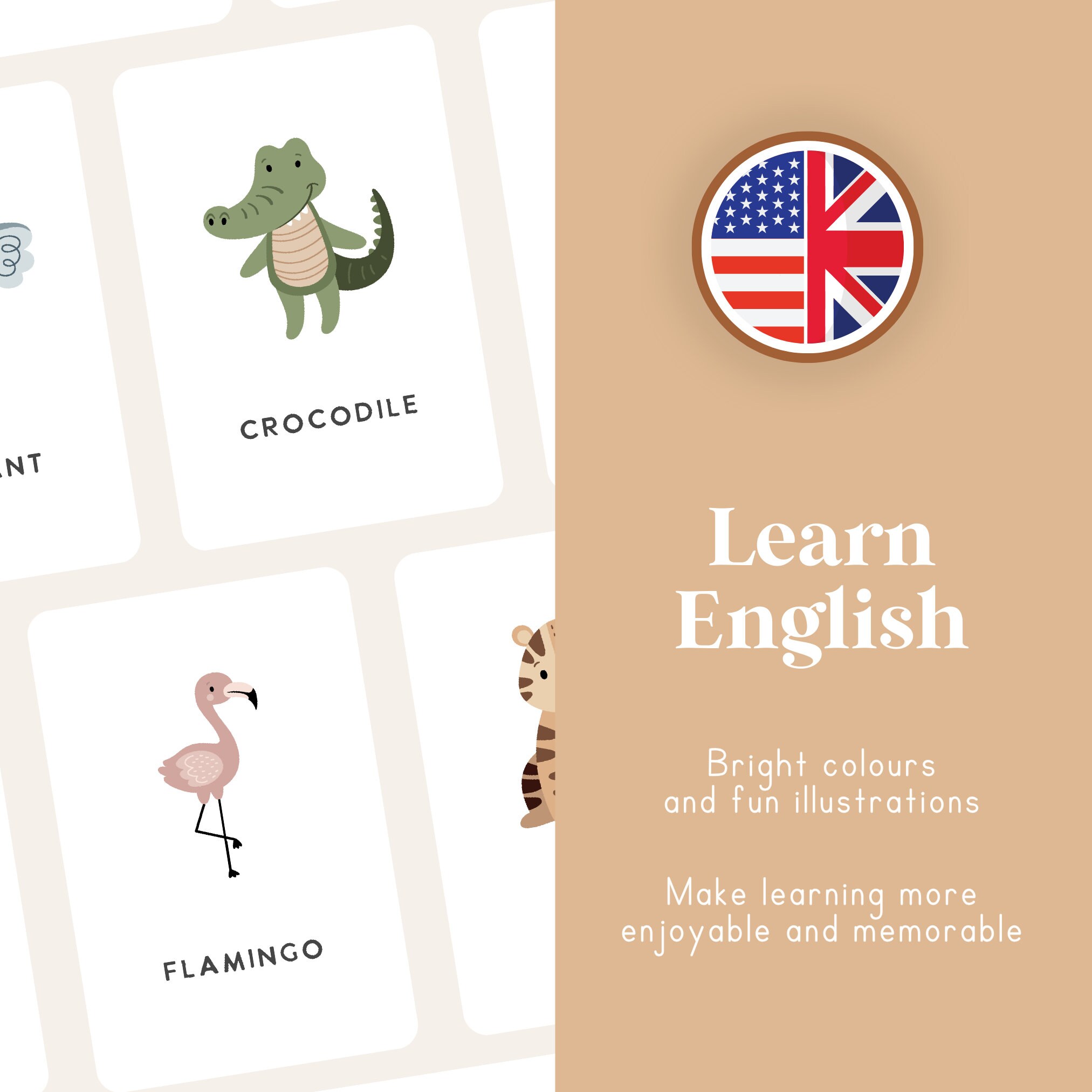 JUNGLE ANIMALS English Printable Flashcards Three-part Montessori Cards ...