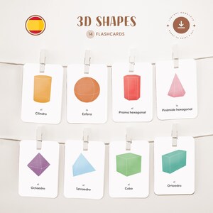 3D SHAPES Spanish Printable Flashcards Three-part Montessori Cards ...