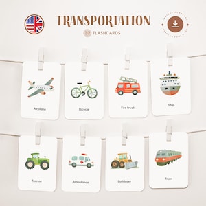 TRANSPORTATION • English • Printable Flashcards • Three-part Montessori ...