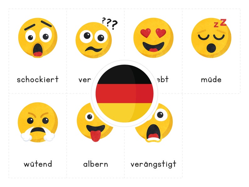 EMOTIONS German Printable Flashcards Three-part | Etsy
