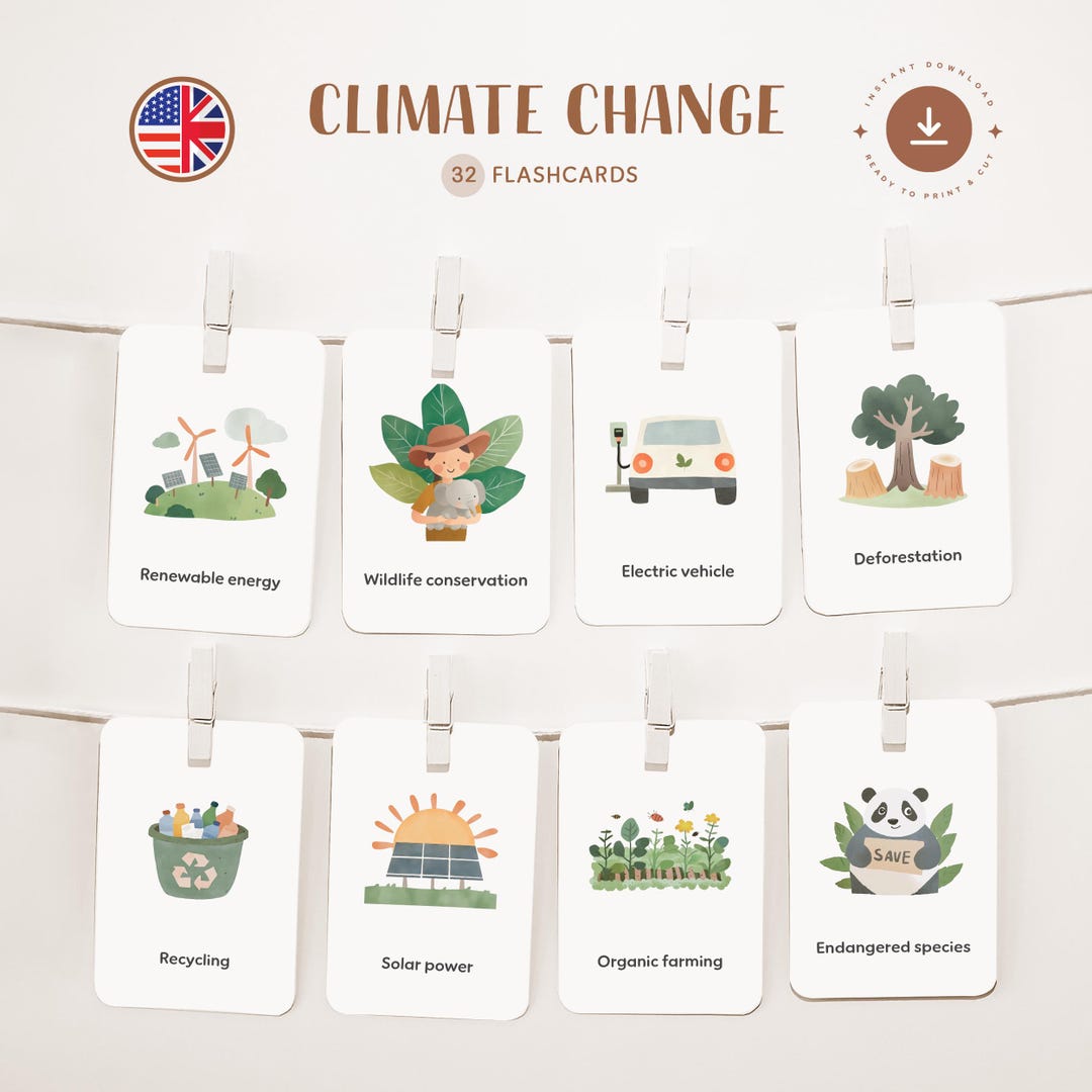 CLIMATE CHANGE • English • Printable Flashcards • Three-part Montessori ...