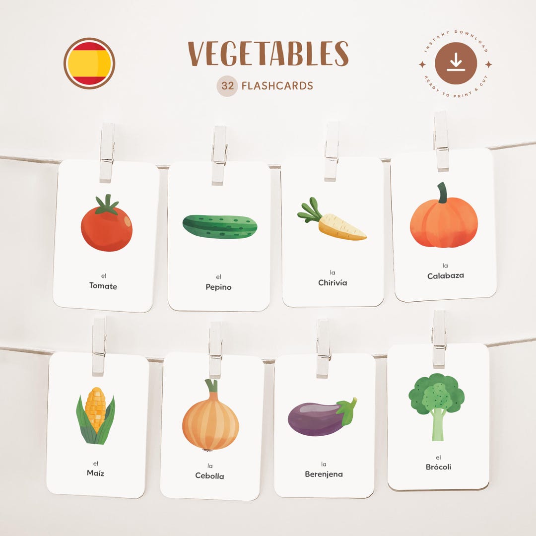 VEGETABLES • Spanish • Printable Flashcards • Three-part Montessori ...