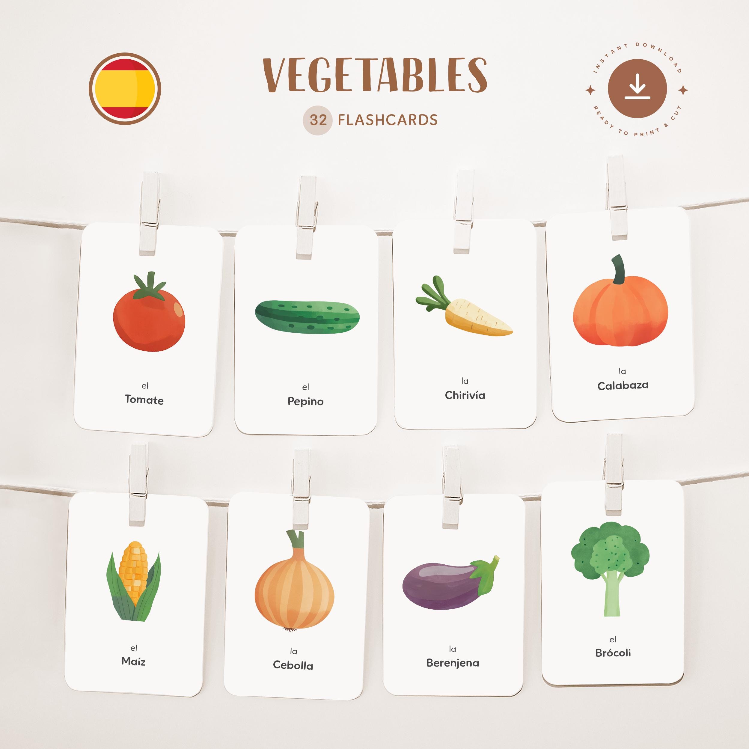 VEGETABLES • Spanish • Printable Flashcards • Three-part Montessori ...
