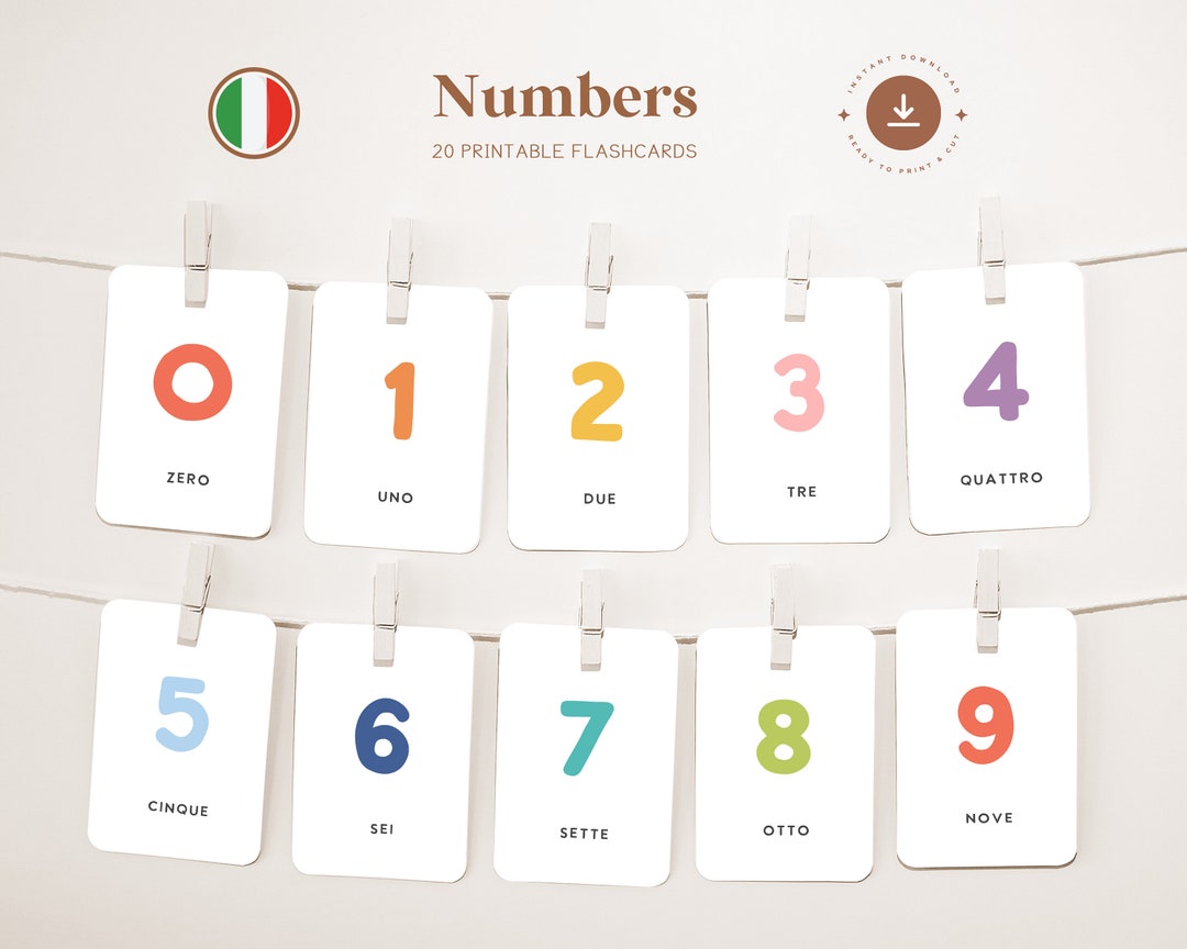 NUMBERS • Italian • Printable Flashcards • Three-part Montessori Cards ...