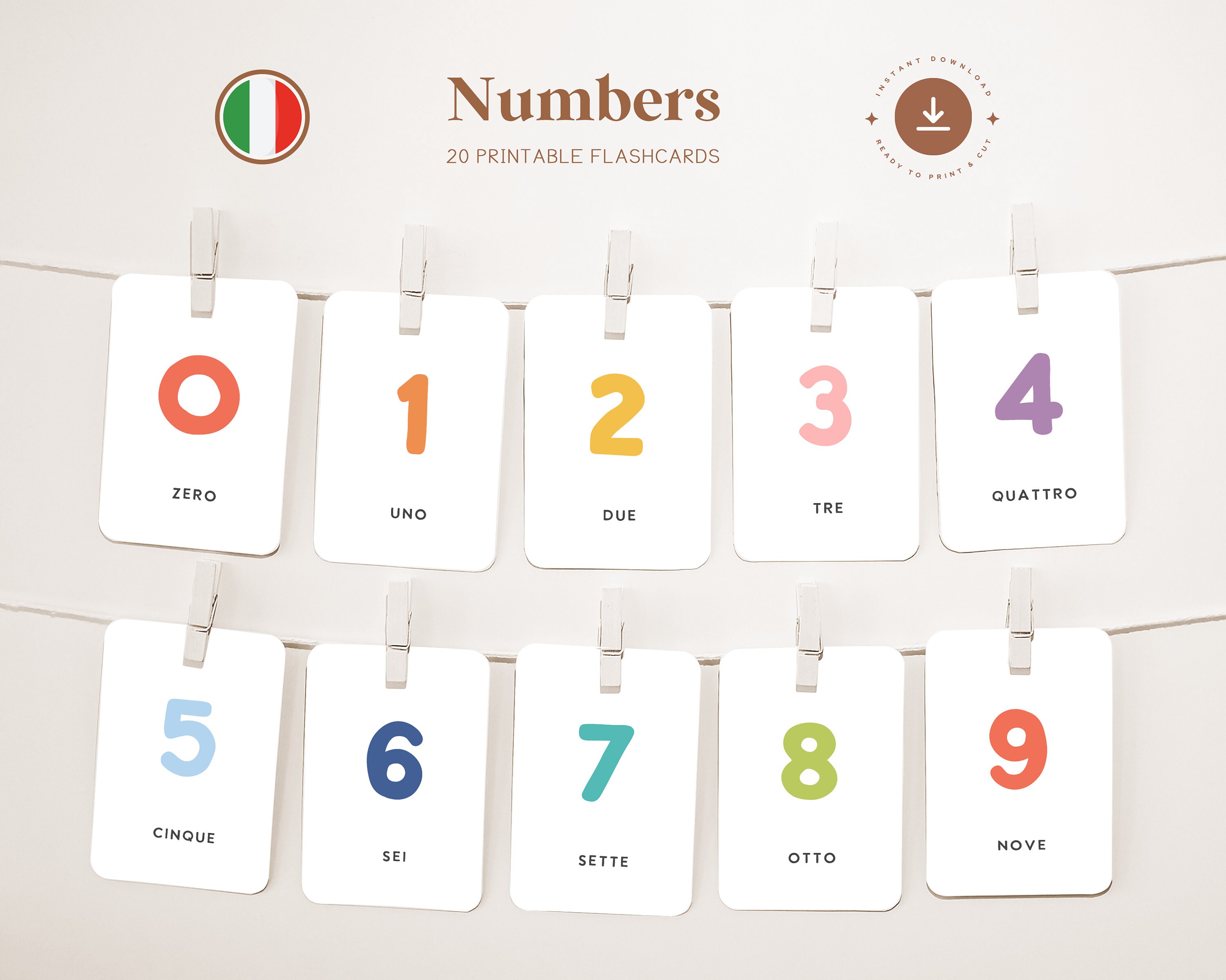 NUMBERS • Italian • Printable Flashcards • Three-part Montessori Cards ...