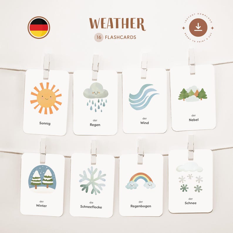 WEATHER • German • Printable Flashcards • Three-part Montessori Cards ...