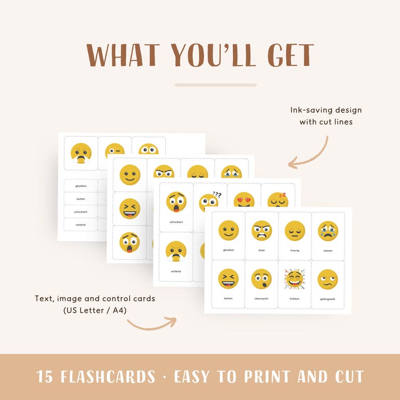EMOTIONS • German • Printable Flashcards • Three-part Montessori Cards ...