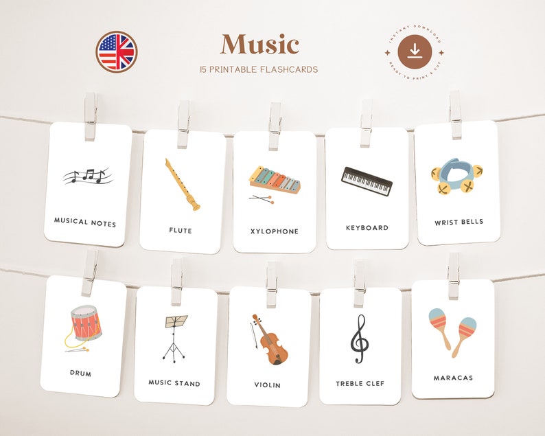 MUSIC • English • Printable Flashcards • Three-part Montessori Cards ...