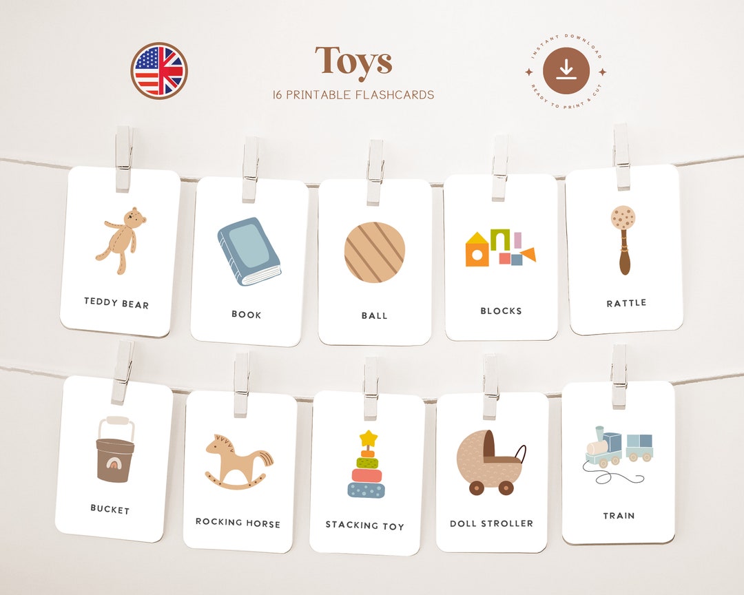 TOYS • English • Printable Flashcards • Three-part Montessori Cards ...