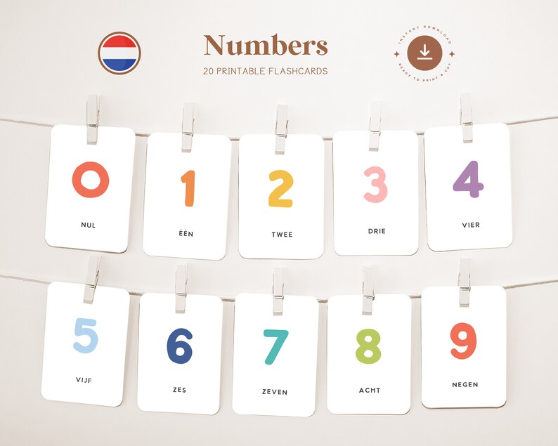NUMBERS Dutch Printable Flashcards Three-part Montessori Cards ...