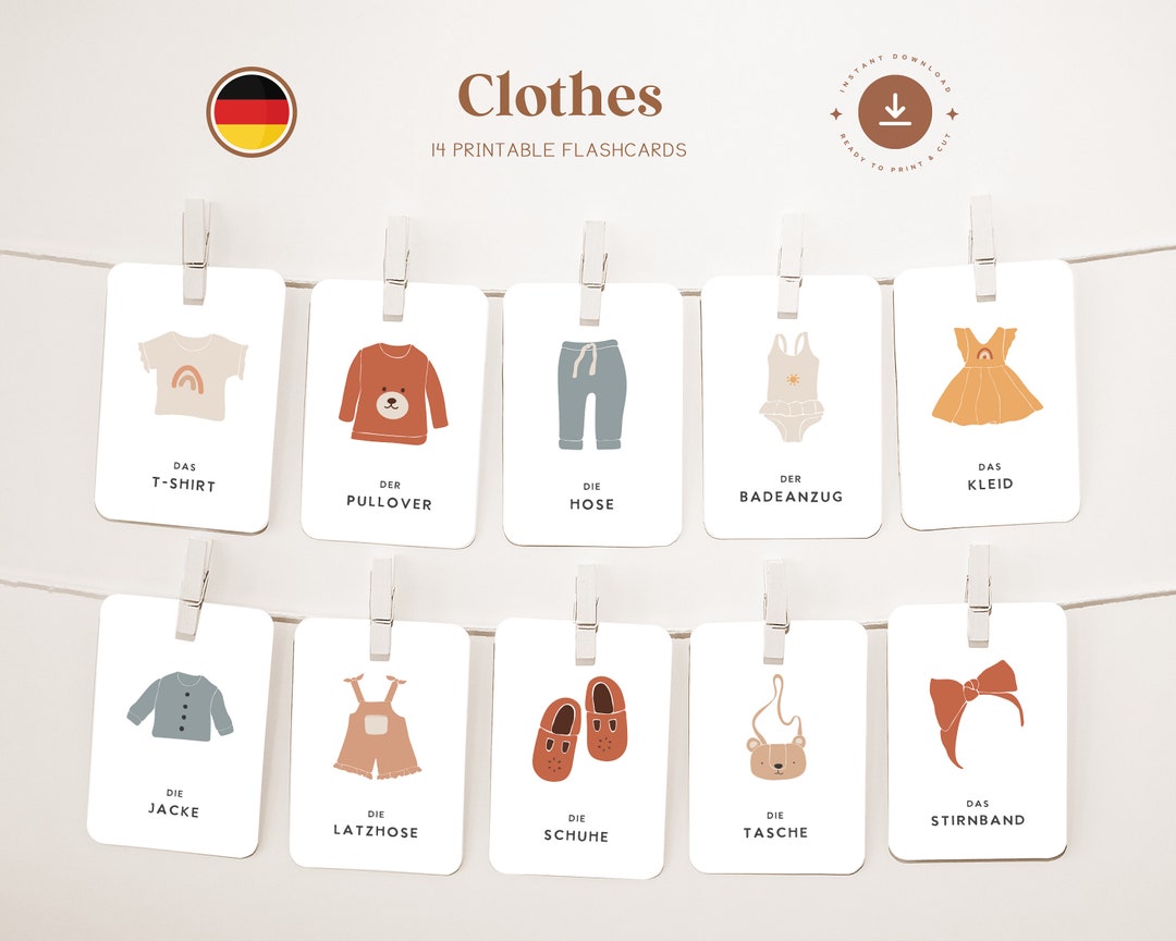 CLOTHES • German • Printable Flashcards • Three-part Montessori Cards ...
